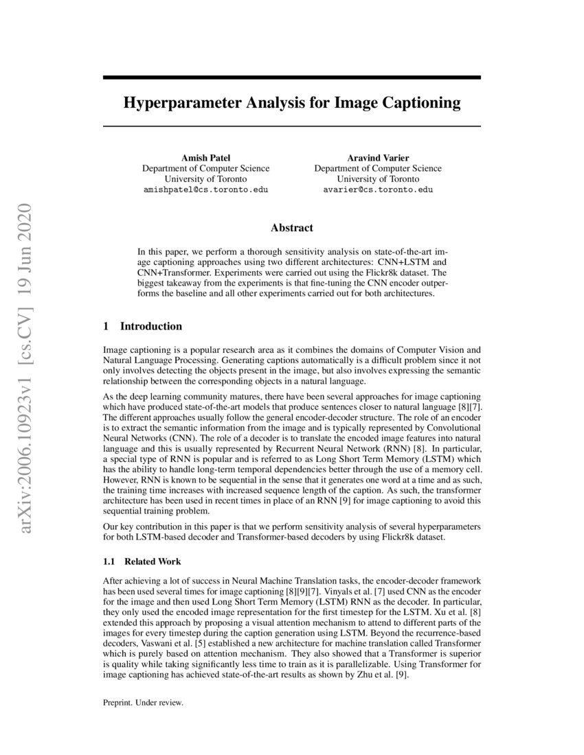 Hyperparameter Analysis for Image Captioning | DeepAI