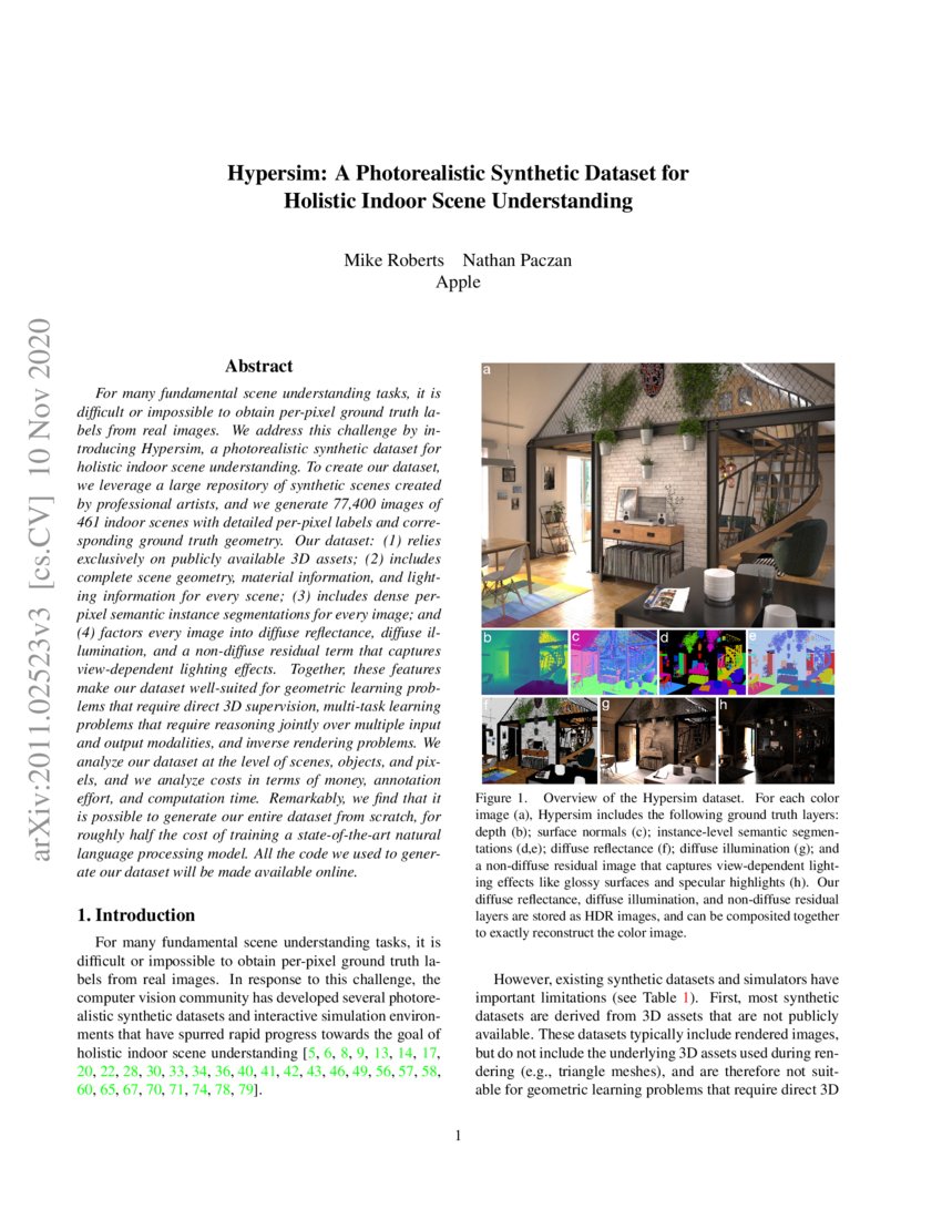 Hypersim: A Photorealistic Synthetic Dataset for Holistic Indoor Scene ...