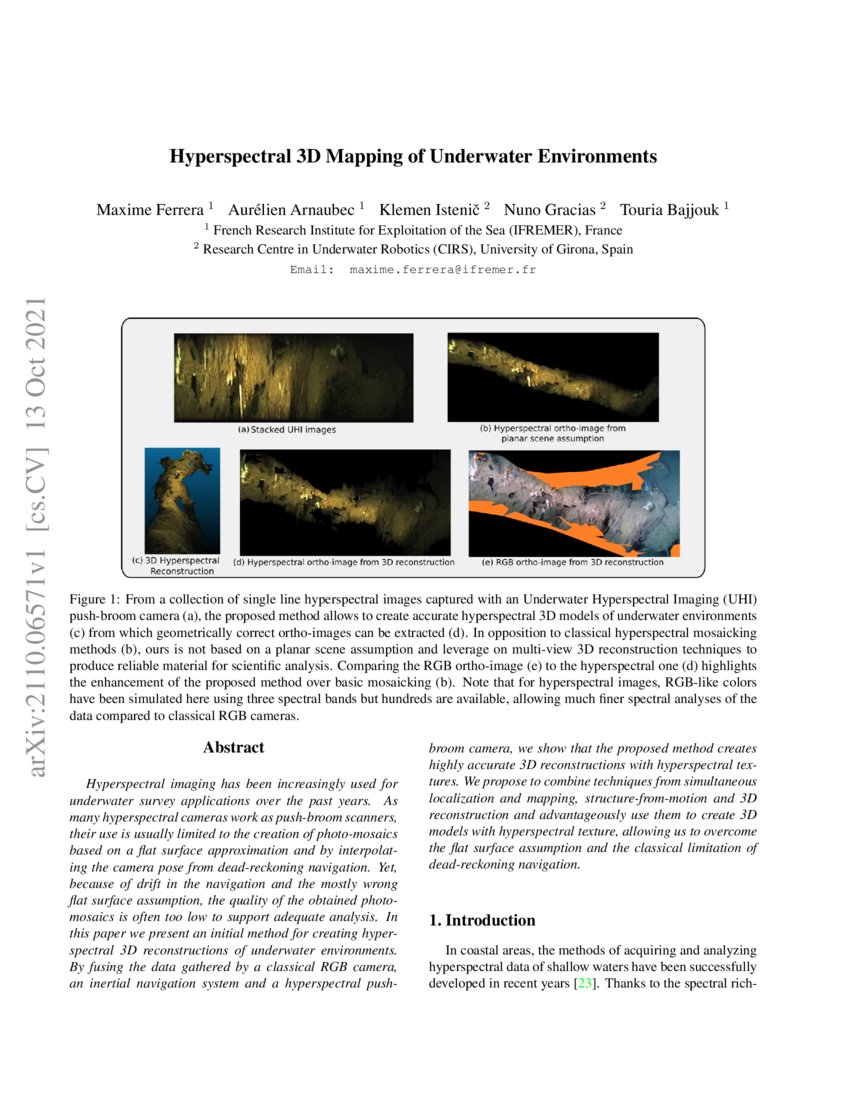 Hyperspectral 3D Mapping of Underwater Environments | DeepAI