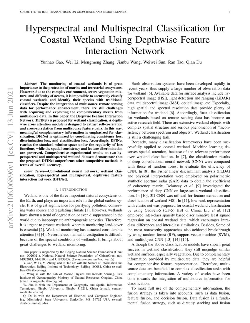 Hyperspectral and Multispectral Classification for Coastal Wetland ...