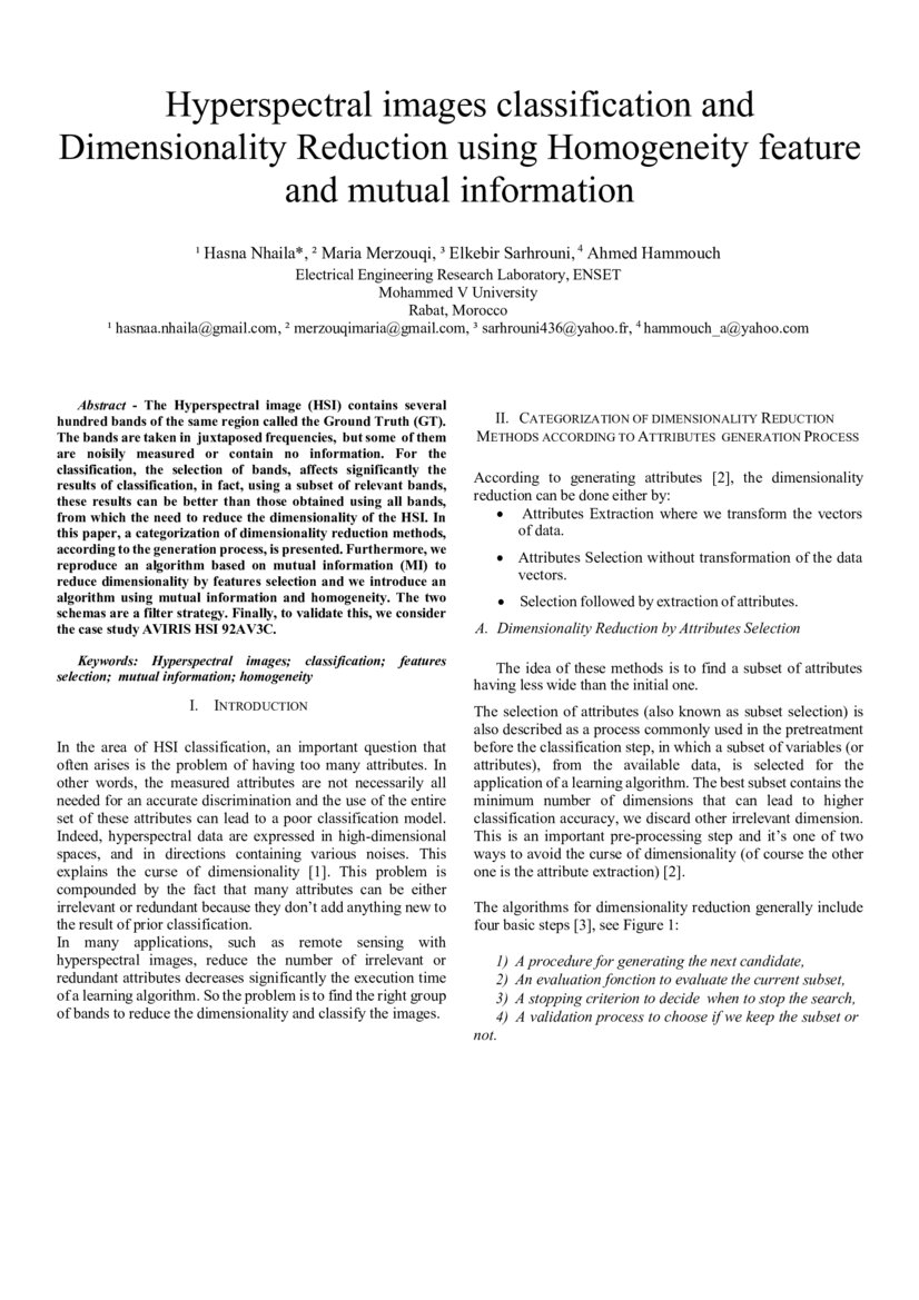 Hyperspectral Images Classification And Dimensionality Reduction Using