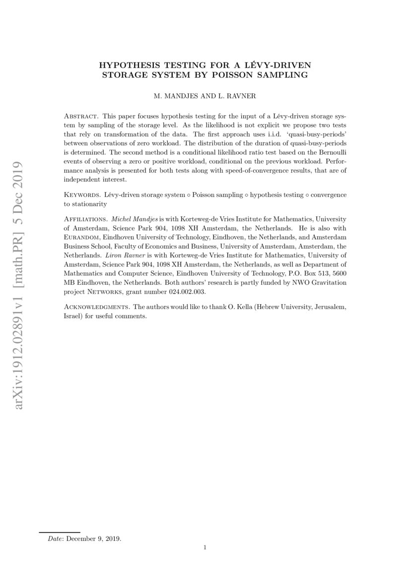 Hypothesis testing for a Lévy-driven storage system by Poisson sampling ...