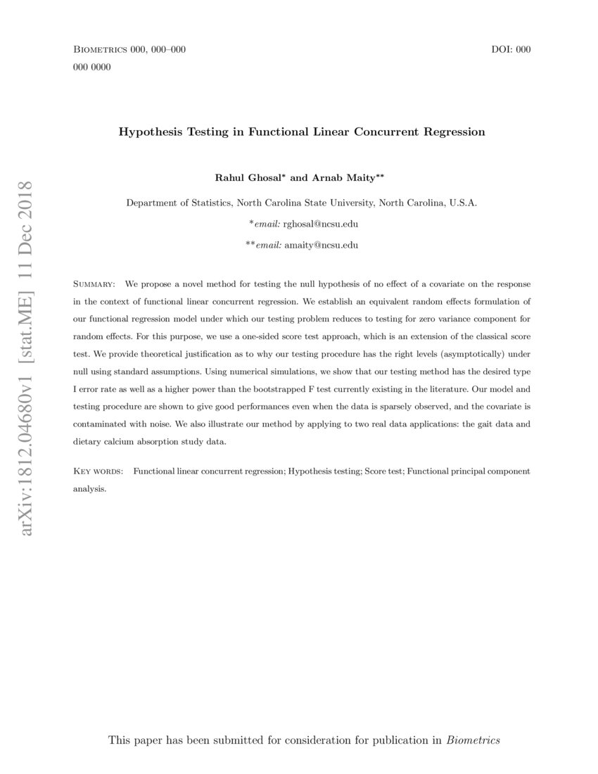 Hypothesis Testing In Functional Linear Concurrent Regression Deepai