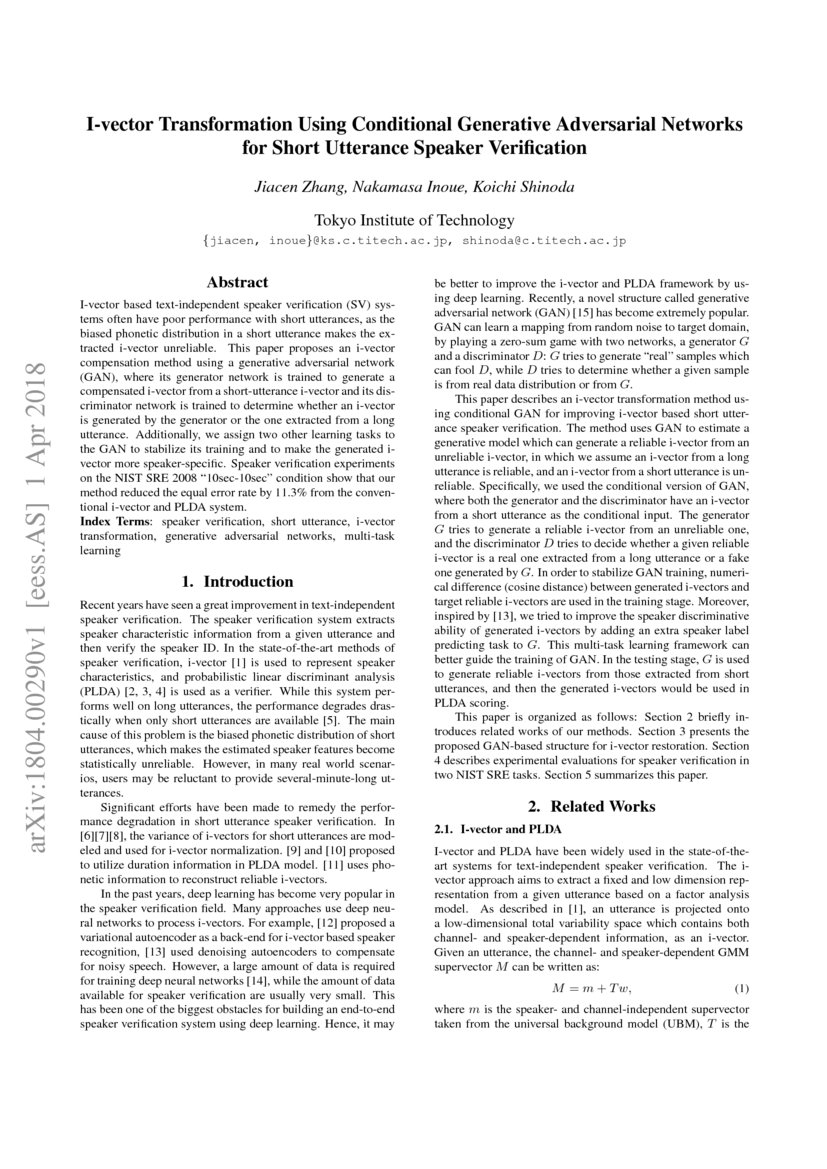 I Vector Transformation Using Conditional Generative Adversarial Networks For Short Utterance