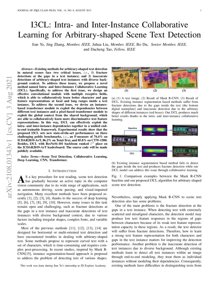 I3CL:Intra- and Inter-Instance Collaborative Learning for Arbitrary-shaped Scene Text Detection ...