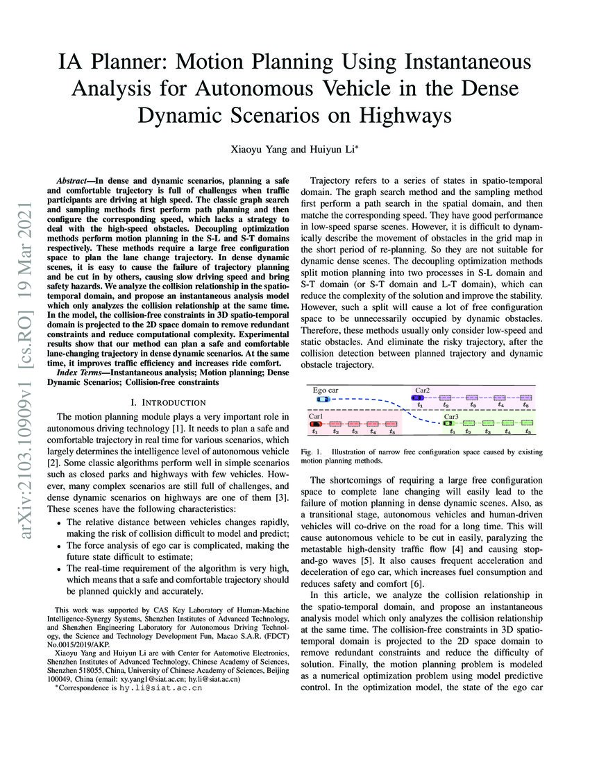 IA Planner: Motion Planning Using Instantaneous Analysis for Autonomous ...