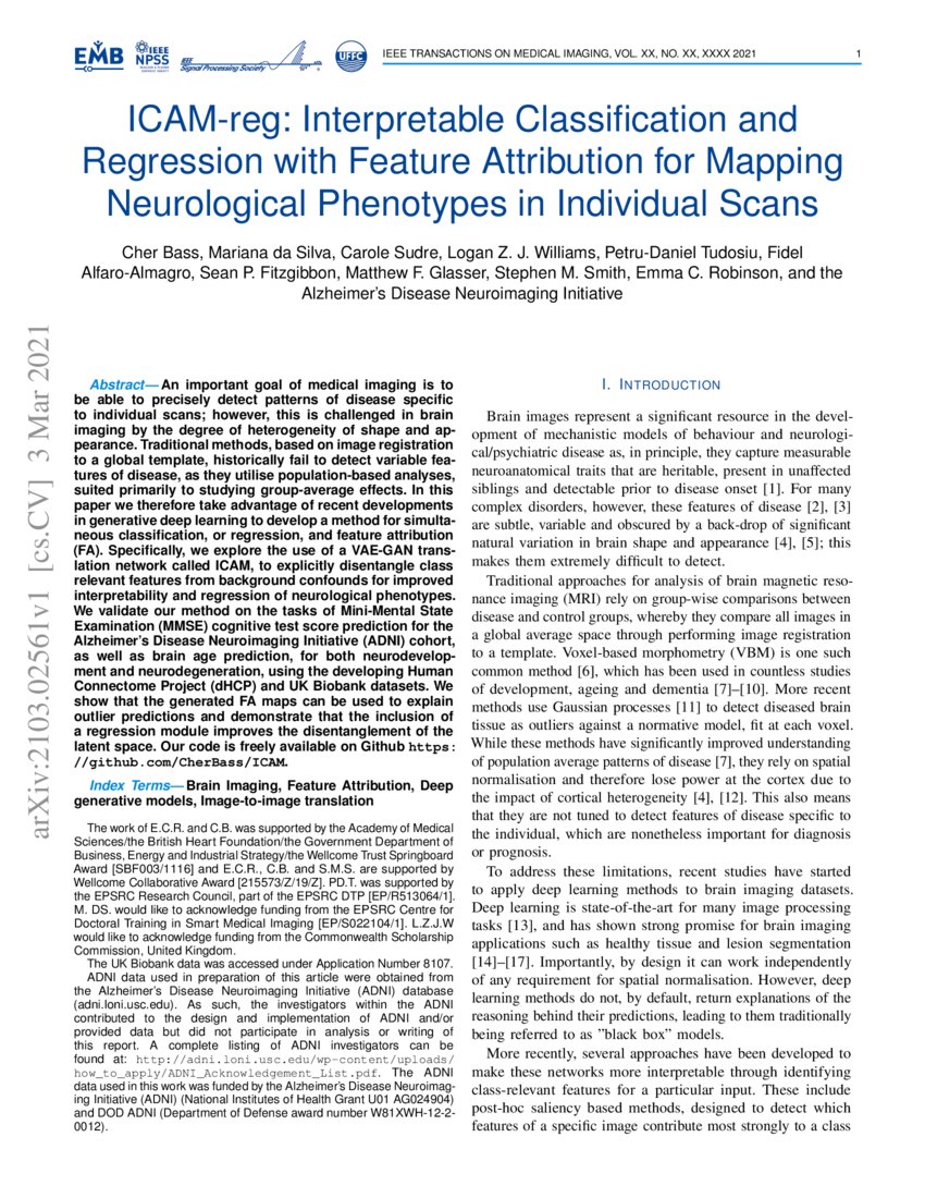 ICAM-reg: Interpretable Classification and Regression with Feature Attribution for Mapping ...