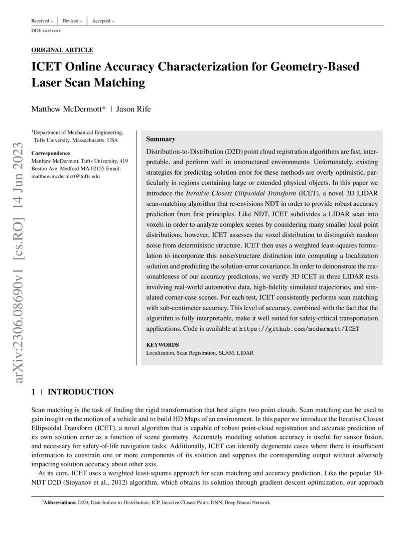Icet Online Accuracy Characterization For Geometry Based Laser Scan Matching Deepai