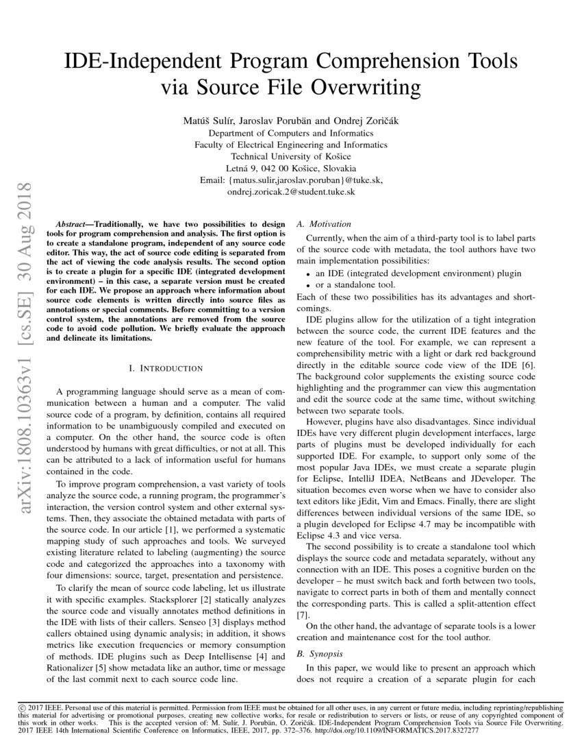 IDE-Independent Program Comprehension Tools via Source File Overwriting | DeepAI