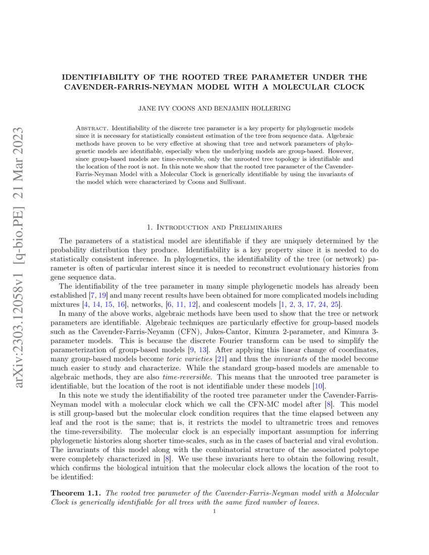 Identifiability of the Rooted Tree Parameter under the Cavender-Farris-Neyman Model with a ...