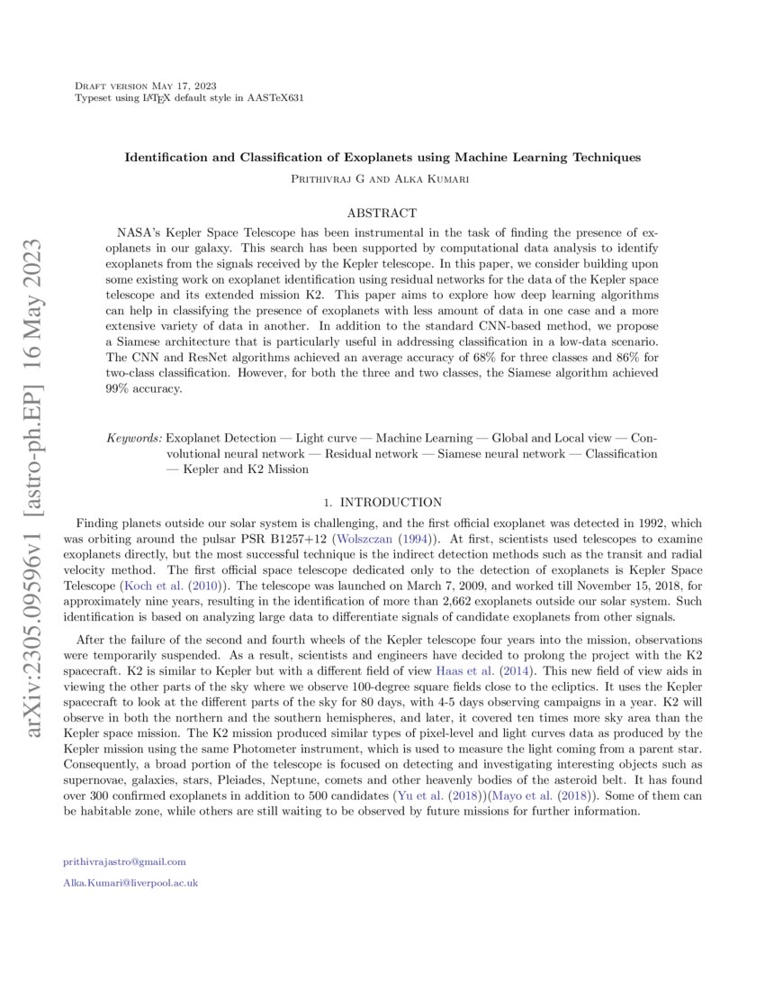 Identification And Classification Of Exoplanets Using Machine Learning