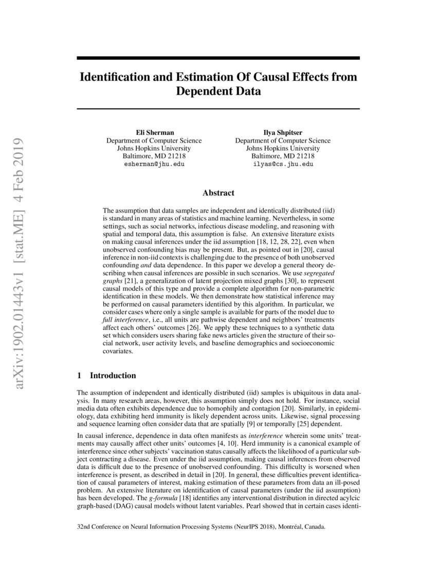 Identification And Estimation Of Causal Effects From Dependent Data