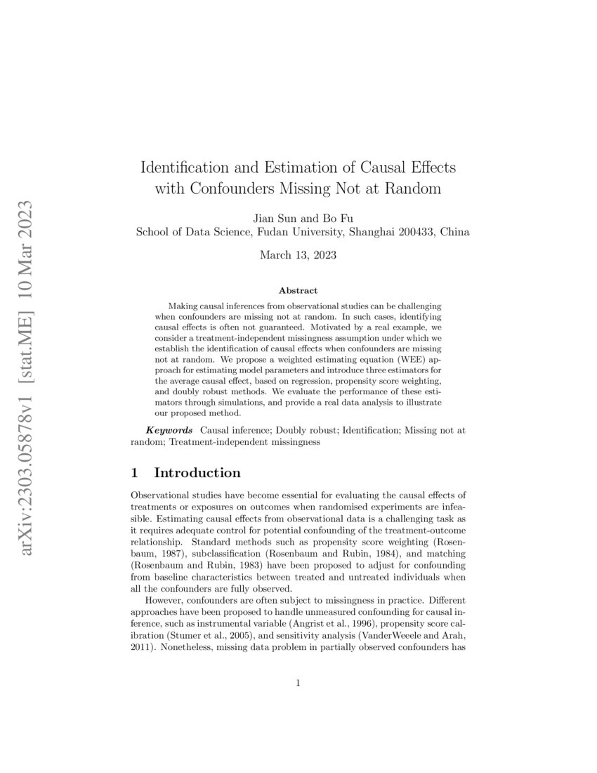 Identification And Estimation Of Causal Effects With Confounders