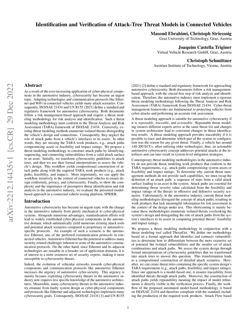 Identification and Verification of Attack-Tree Threat Models in Connected Vehicles | DeepAI