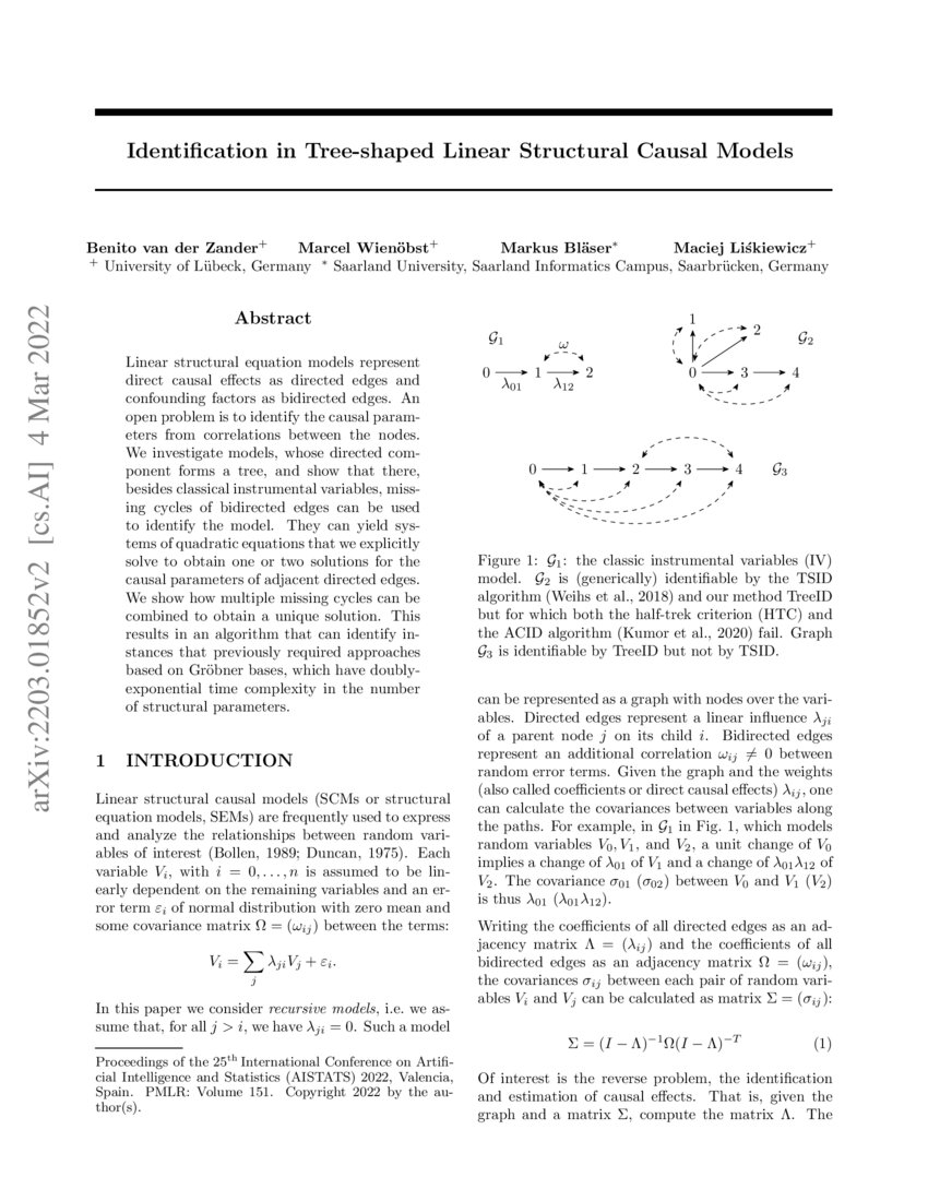 Identification in Tree-shaped Linear Structural Causal Models | DeepAI