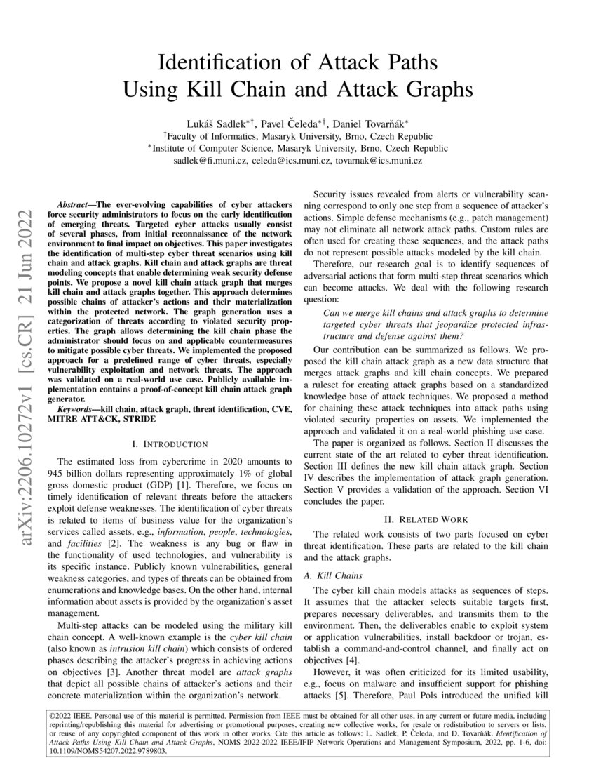 Identification of Attack Paths Using Kill Chain and Attack Graphs | DeepAI