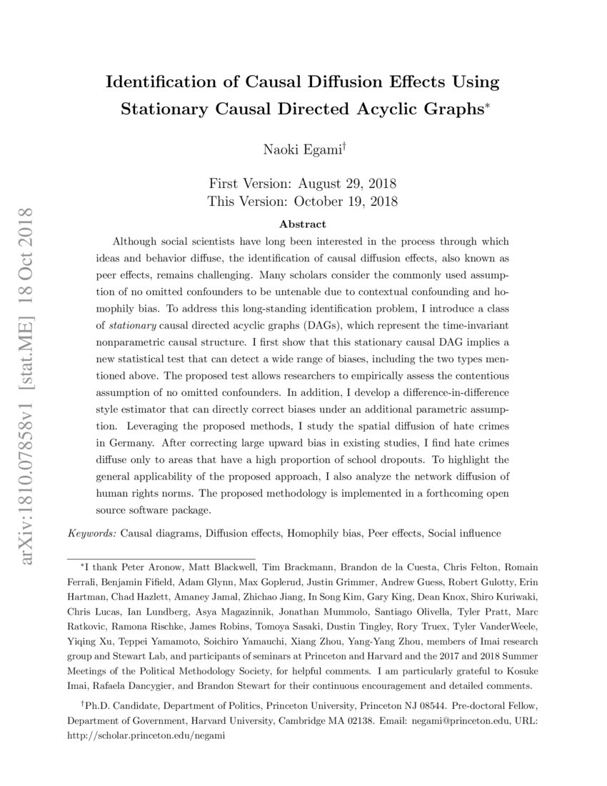 Identification Of Causal Diffusion Effects Using Stationary Causal