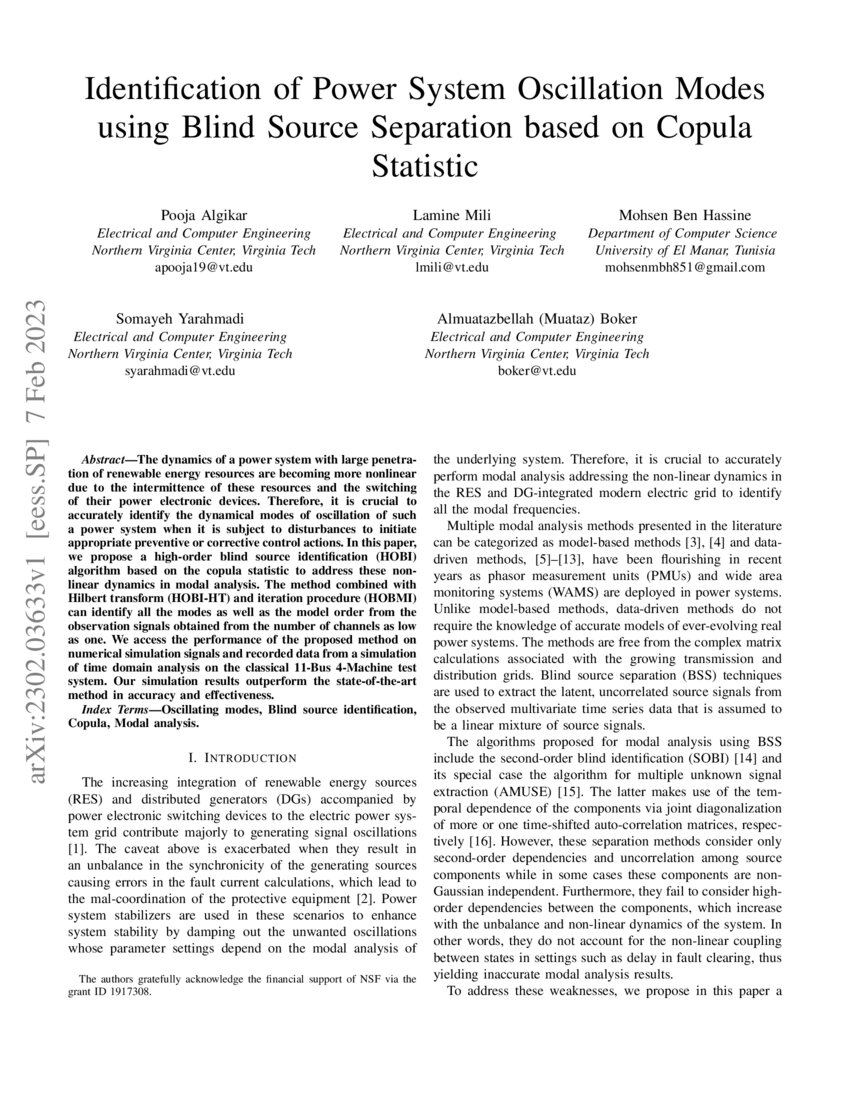 Identification Of Power System Oscillation Modes Using Blind Source