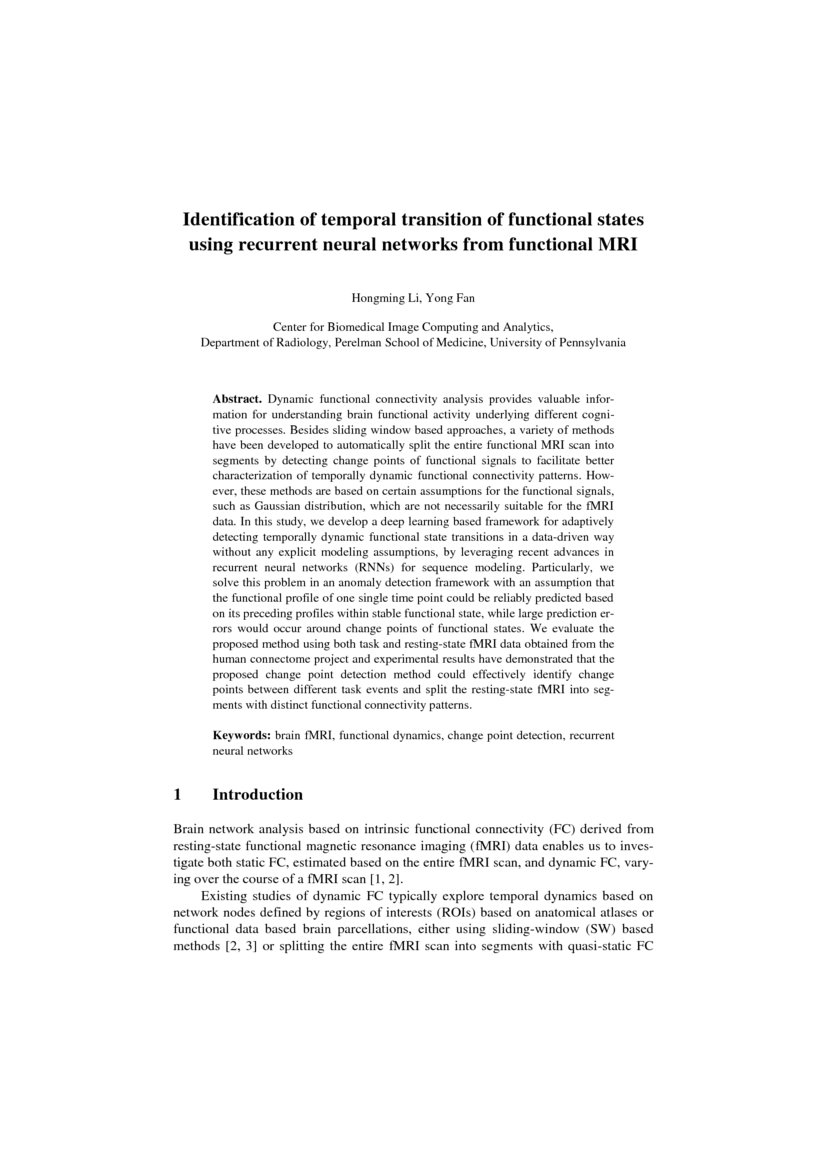 Identification Of Temporal Transition Of Functional States Using Recurrent Neural Networks From