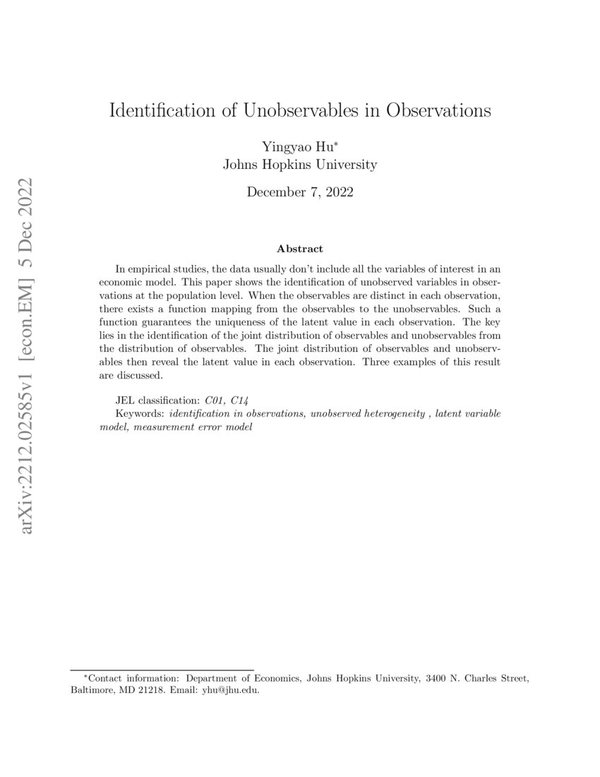 Identification of Unobservables in Observations | DeepAI