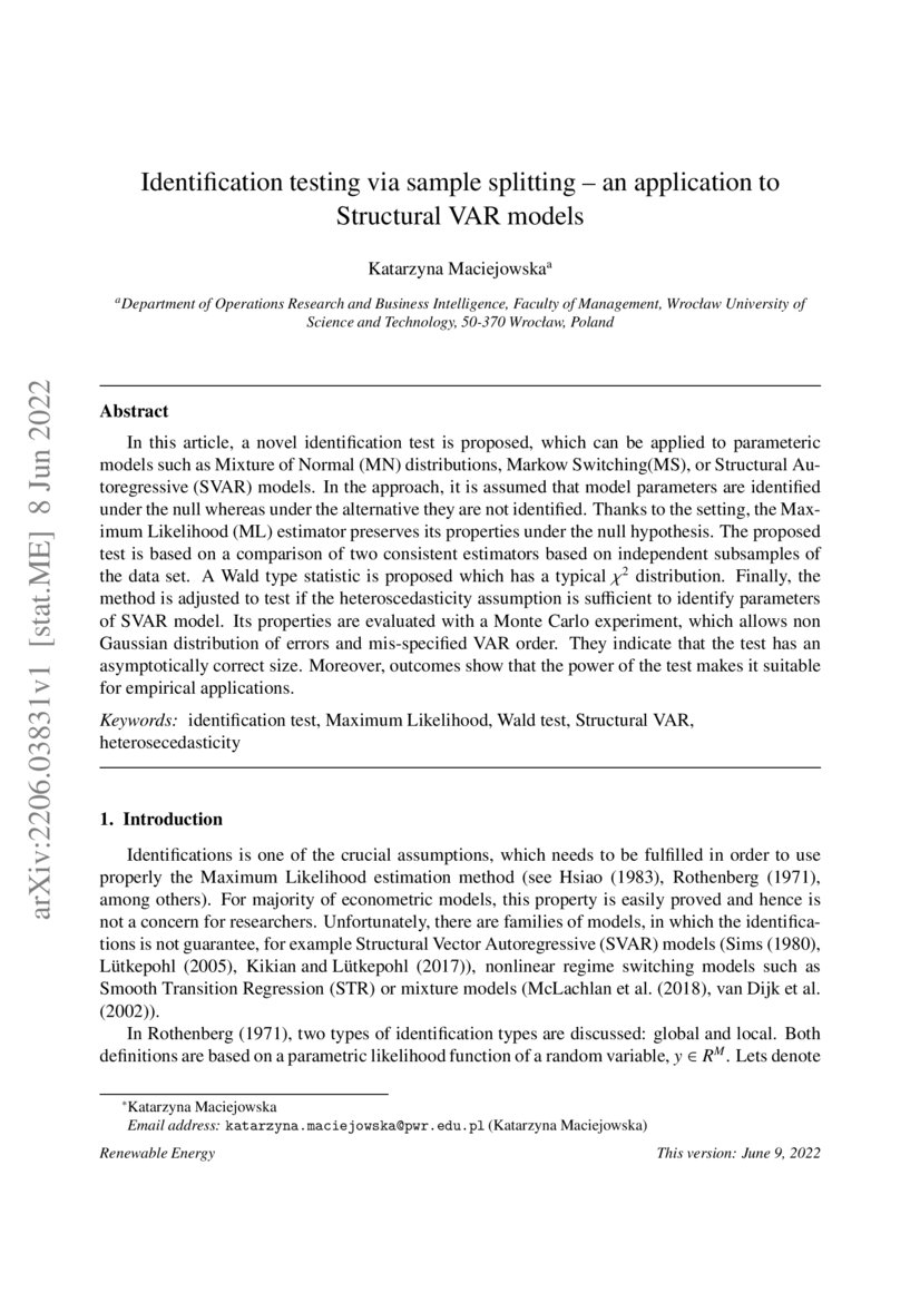 Identification testing via sample splitting – an application to ...