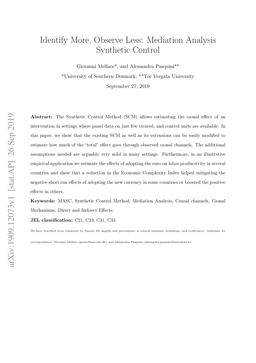 Identify More, Observe Less: Mediation Analysis Synthetic Control | DeepAI