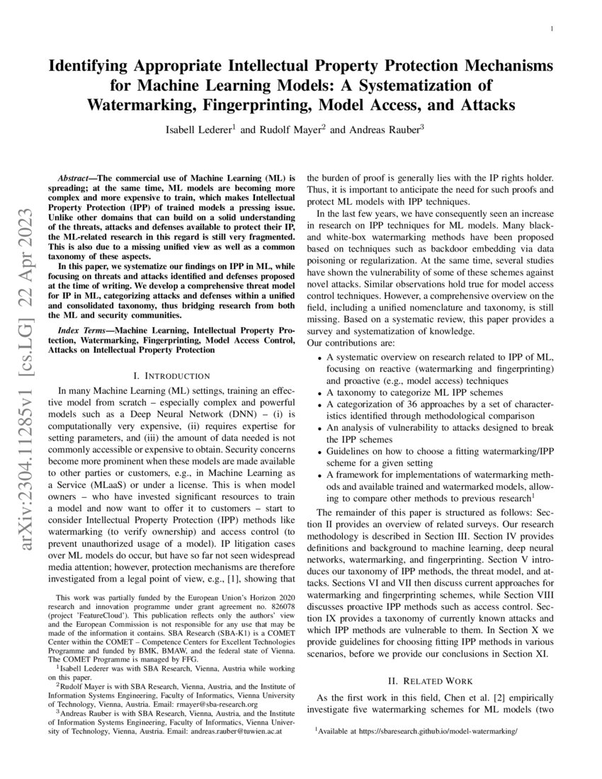 Identifying Appropriate Intellectual Property Protection Mechanisms for Machine Learning Models ...