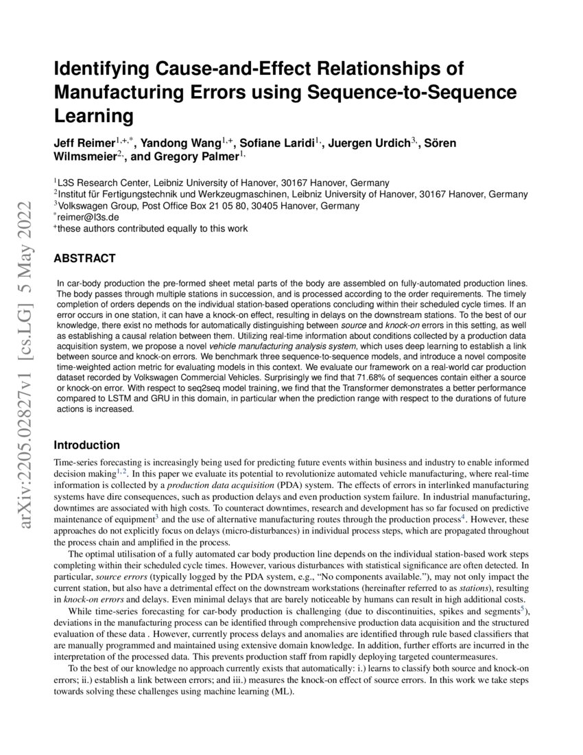 Identifying Cause And Effect Relationships Of Manufacturing Errors Using Sequence To Sequence