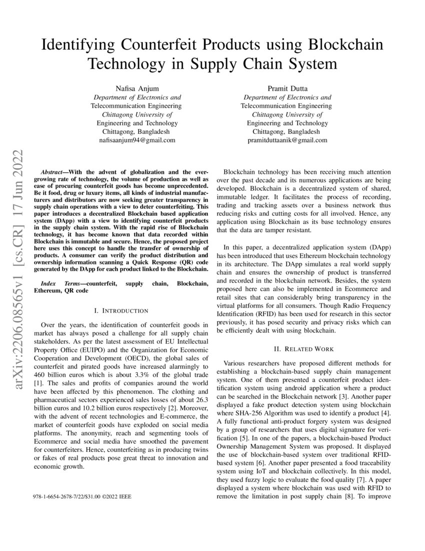 Identifying Counterfeit Products Using Blockchain Technology In Supply