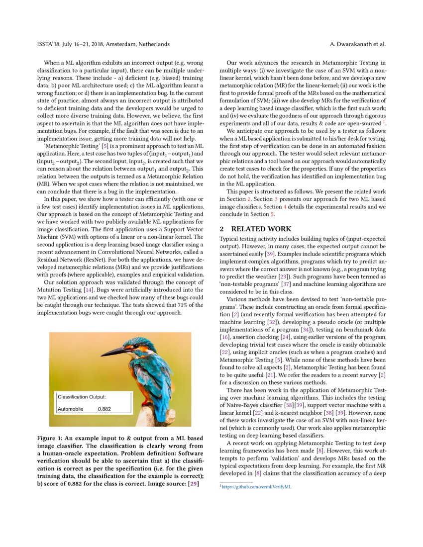 Identifying Implementation Bugs In Machine Learning Based Image Classifiers Using Metamorphic