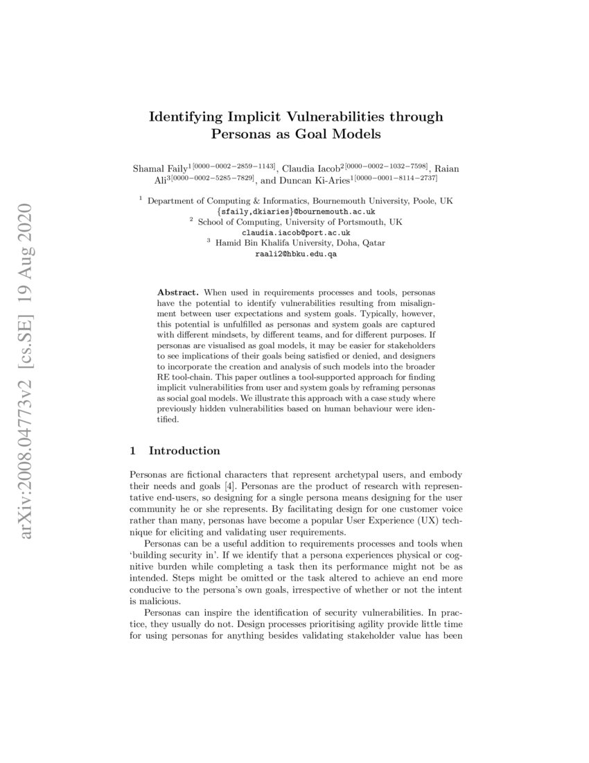 Identifying Implicit Vulnerabilities through Personas as Goal Models ...