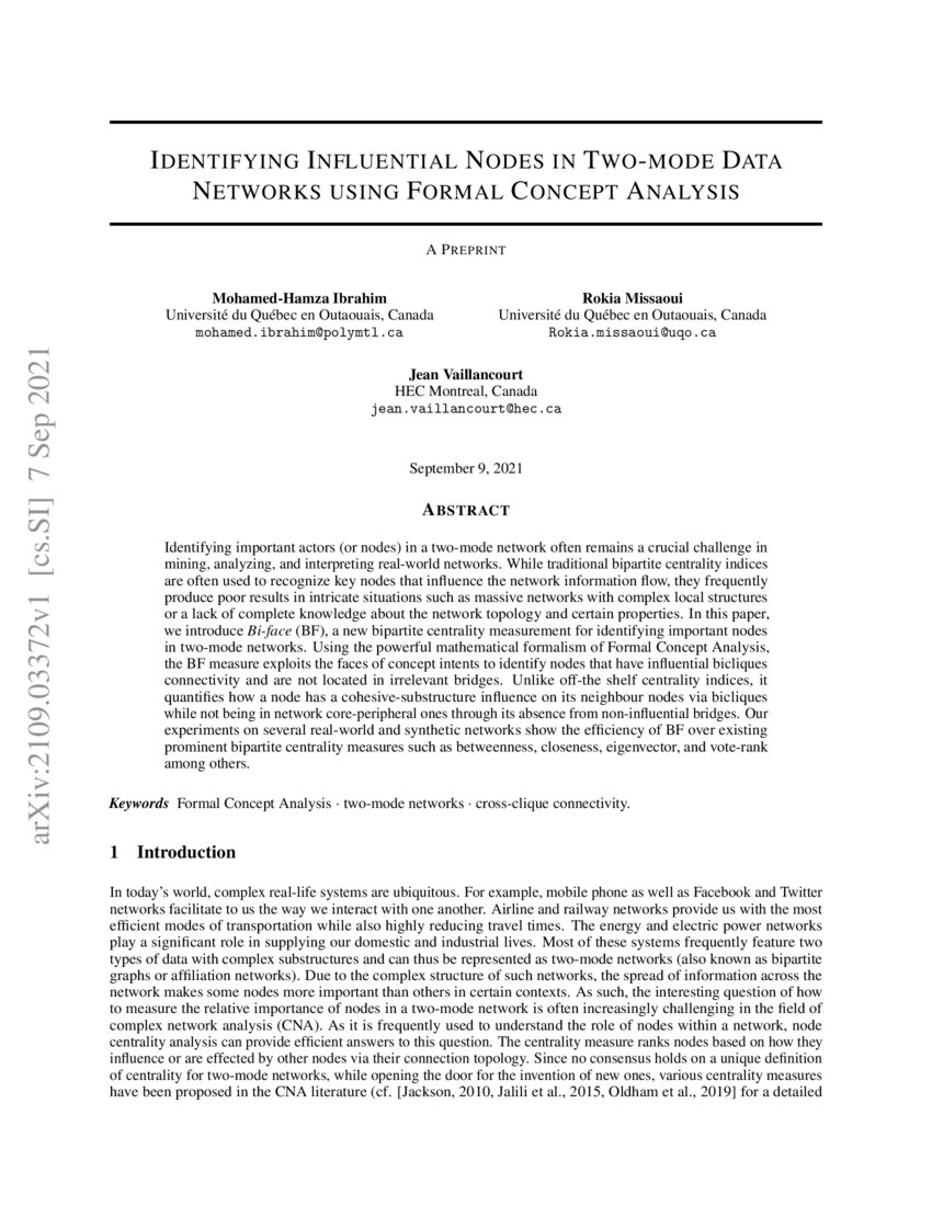 Identifying Influential Nodes in Two-mode Data Networks using Formal ...
