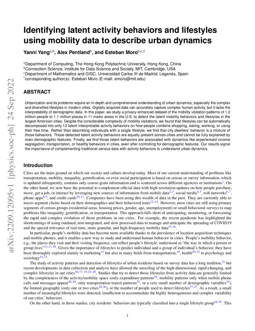 Identifying Latent Activity Behaviors And Lifestyles Using Mobility Data To Describe Urban