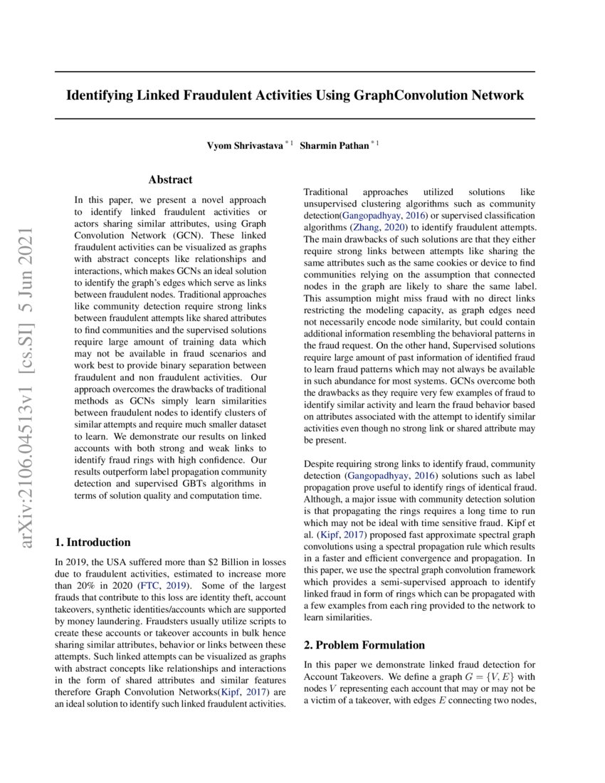 Identifying Linked Fraudulent Activities Using GraphConvolution Network | DeepAI