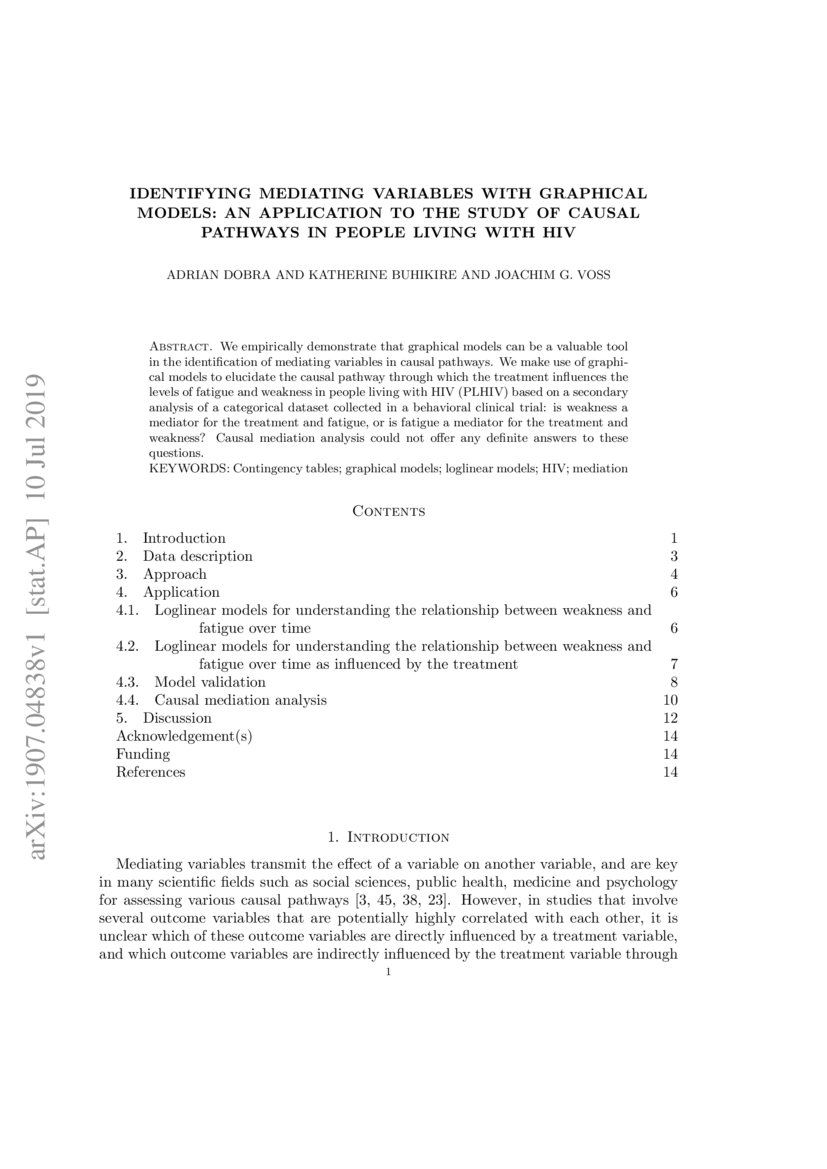 Identifying Mediating Variables With Graphical Models An Application