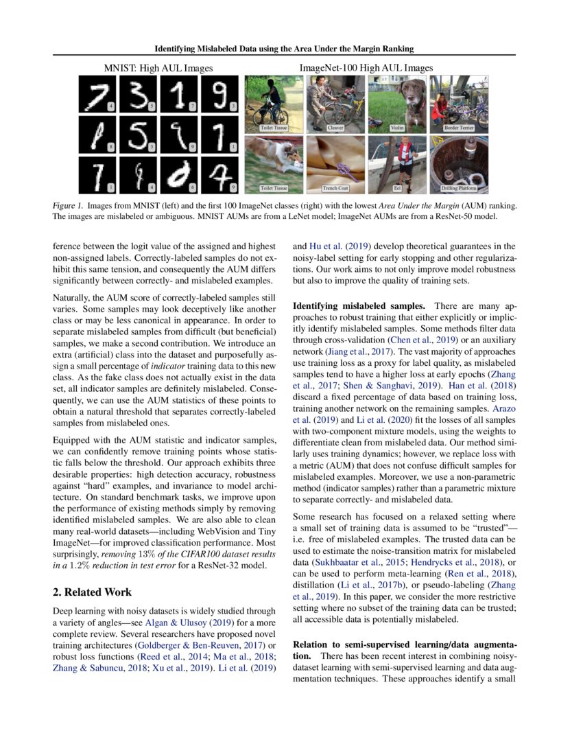 Identifying Mislabeled Data using the Area Under the Margin Ranking | DeepAI