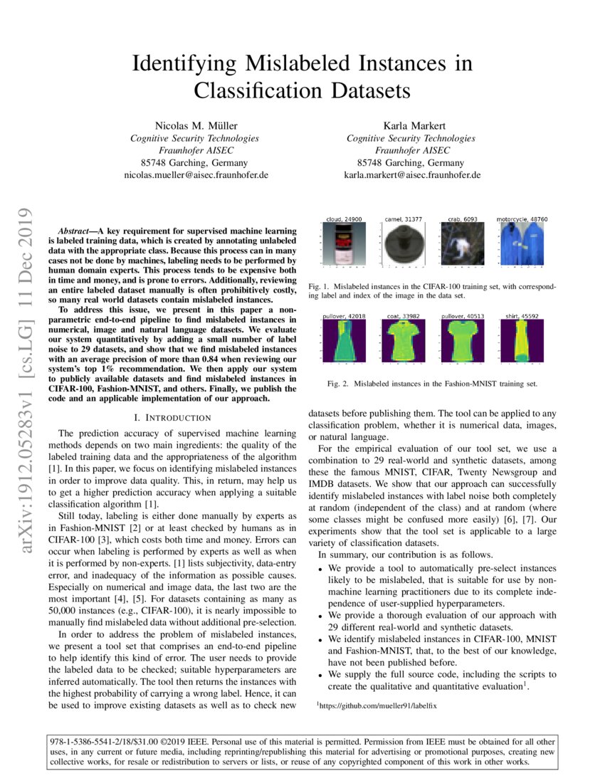 Identifying Mislabeled Instances In Classification Datasets Deepai