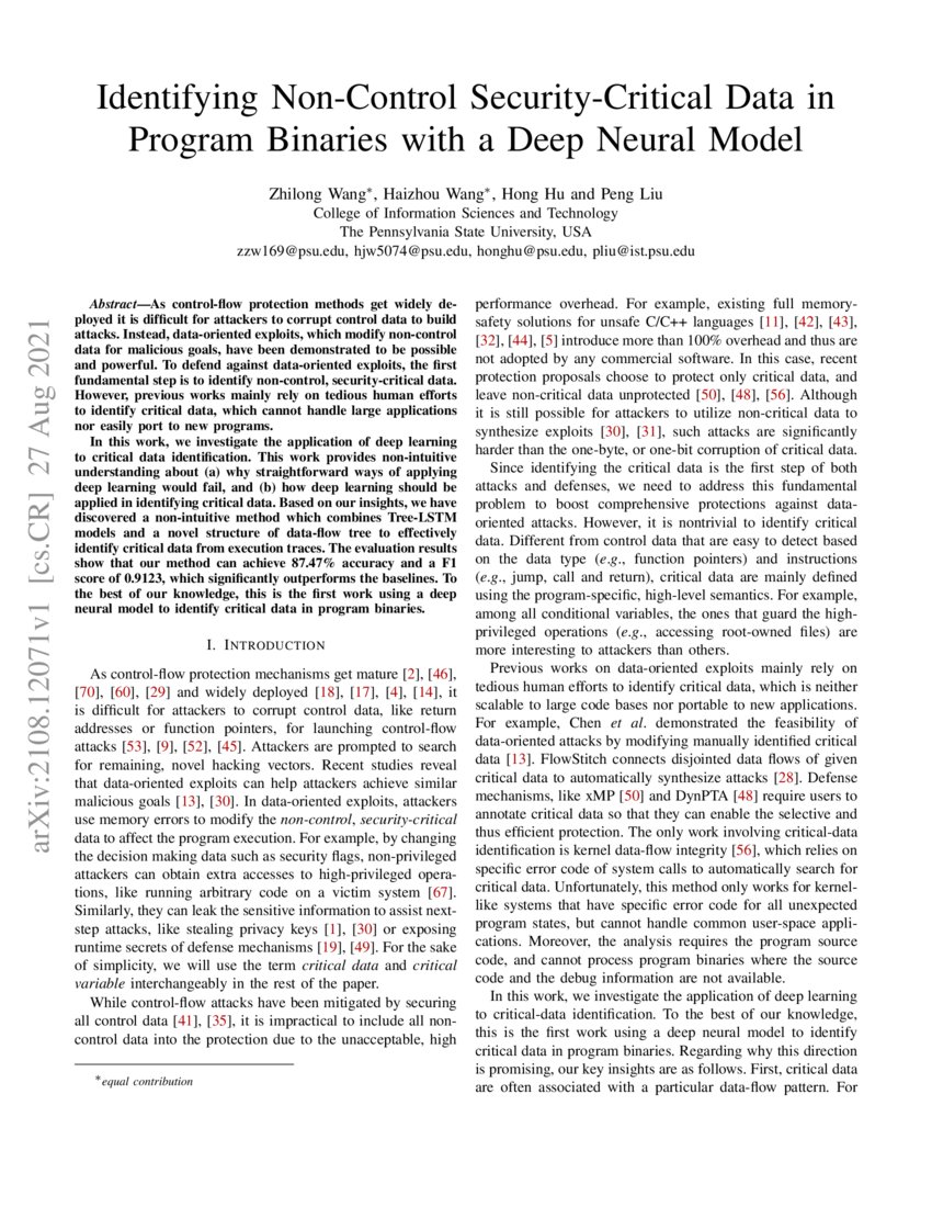Identifying Non-Control Security-Critical Data in Program Binaries with ...