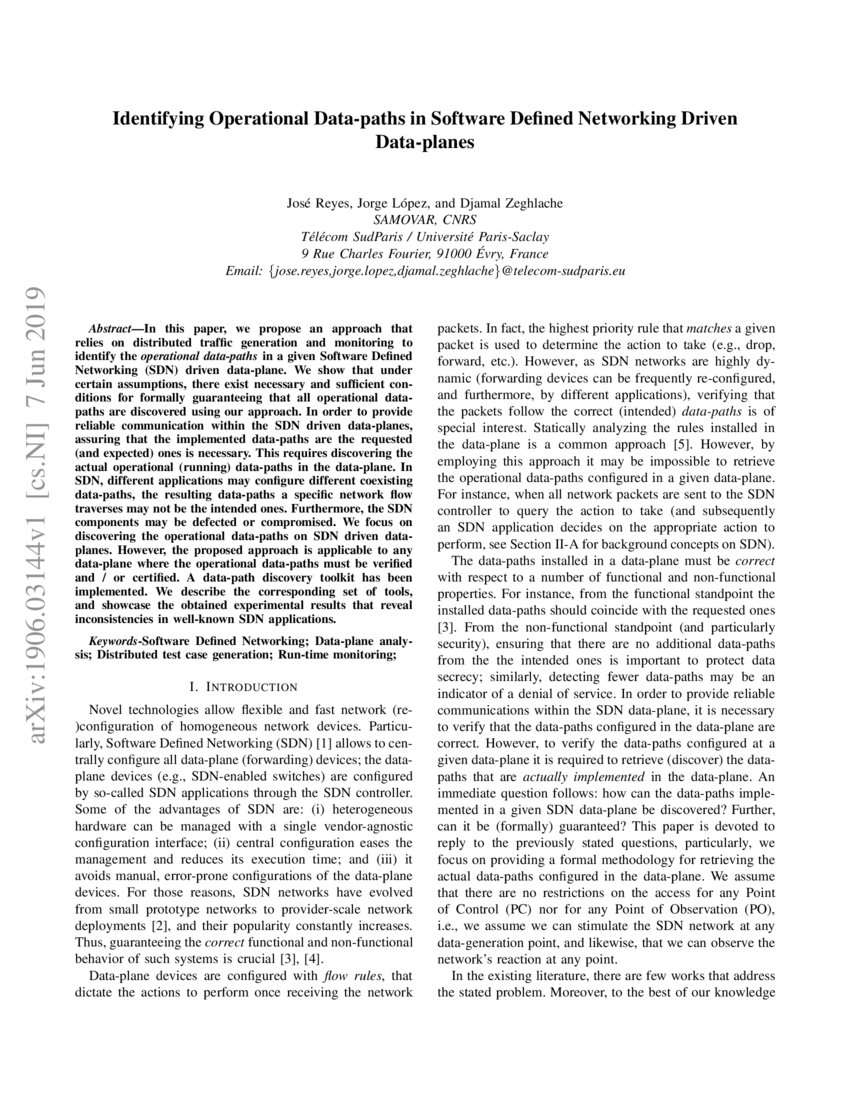 Identifying Operational Data-paths in Software Defined Networking Driven Data-planes | DeepAI