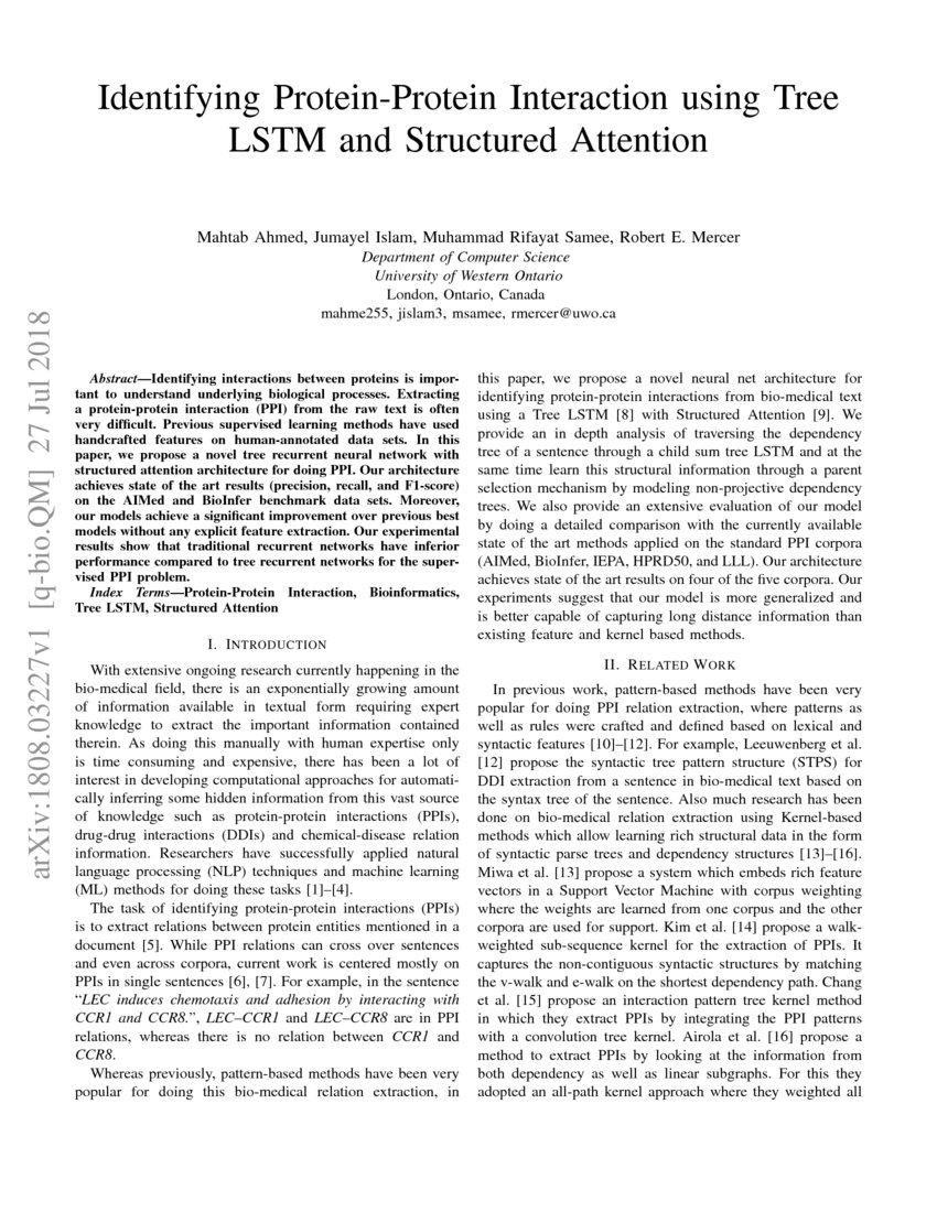 Identifying Protein Protein Interaction Using Tree Lstm And Structured Attention Deepai