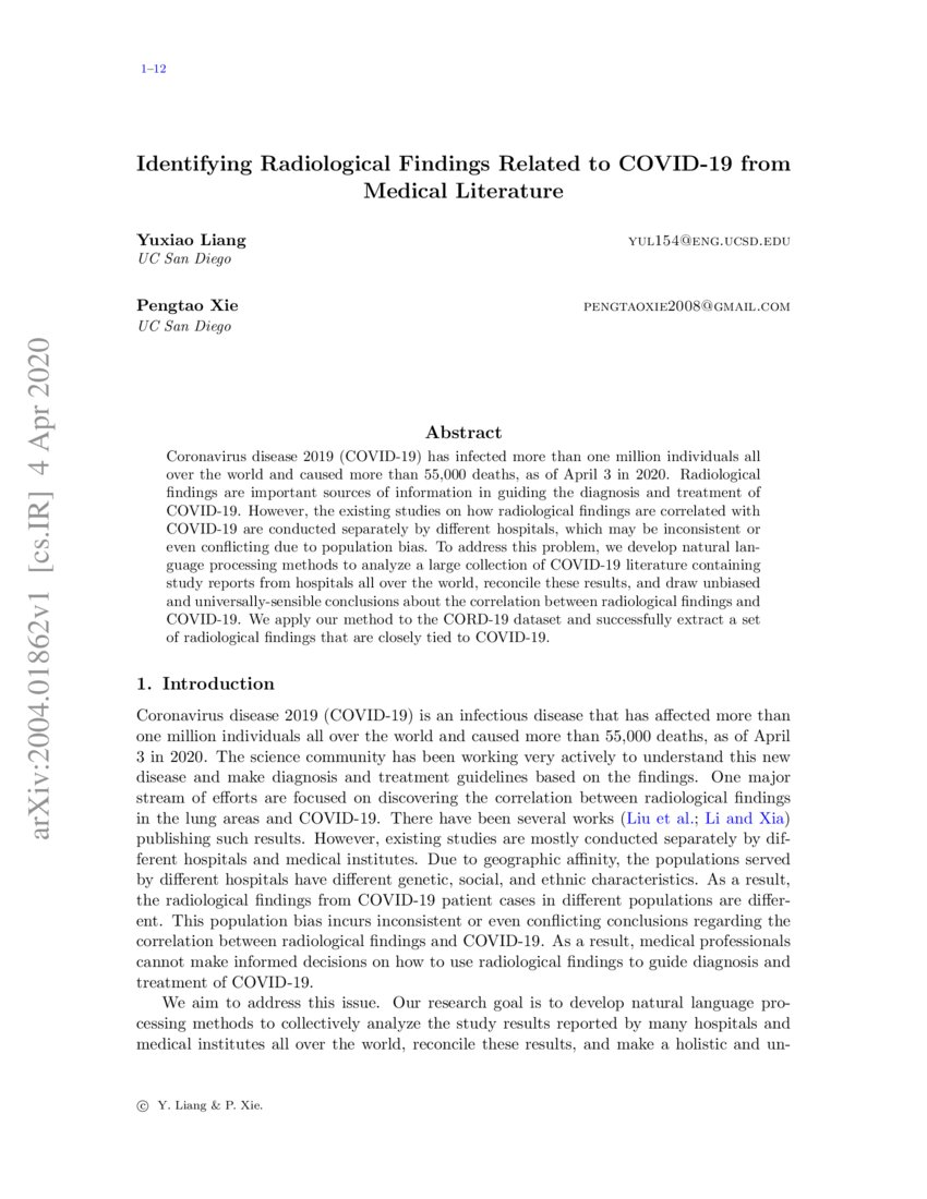Identifying Radiological Findings Related to COVID-19 from Medical ...