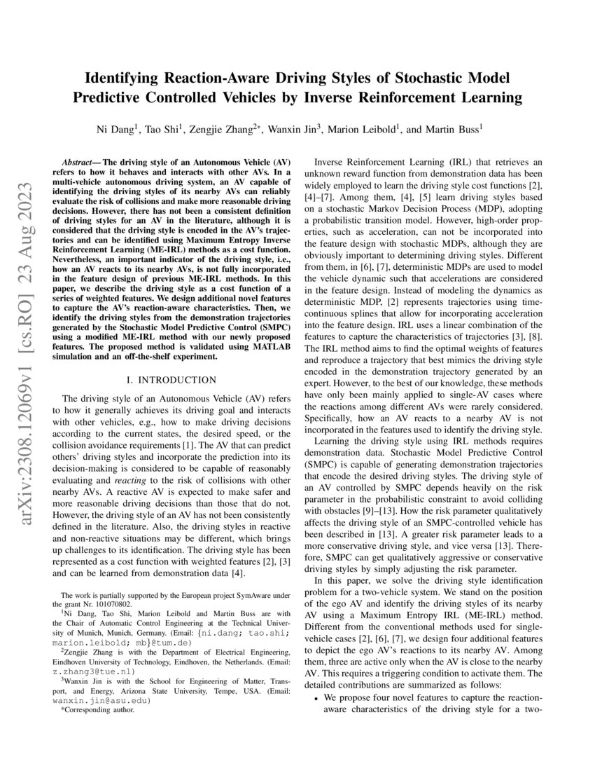 Identifying Reaction Aware Driving Styles Of Stochastic Model