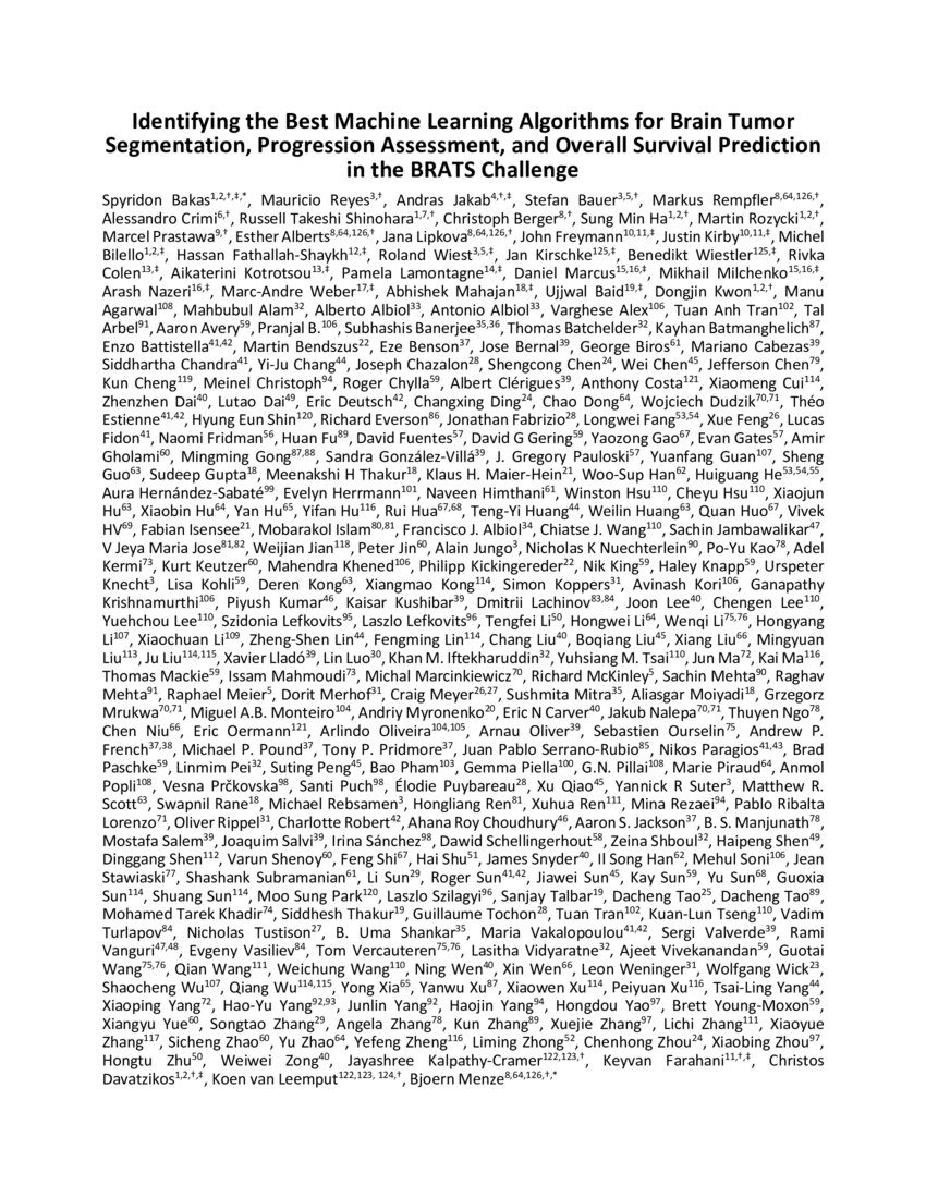 Identifying The Best Machine Learning Algorithms For Brain Tumor Segmentation Progression