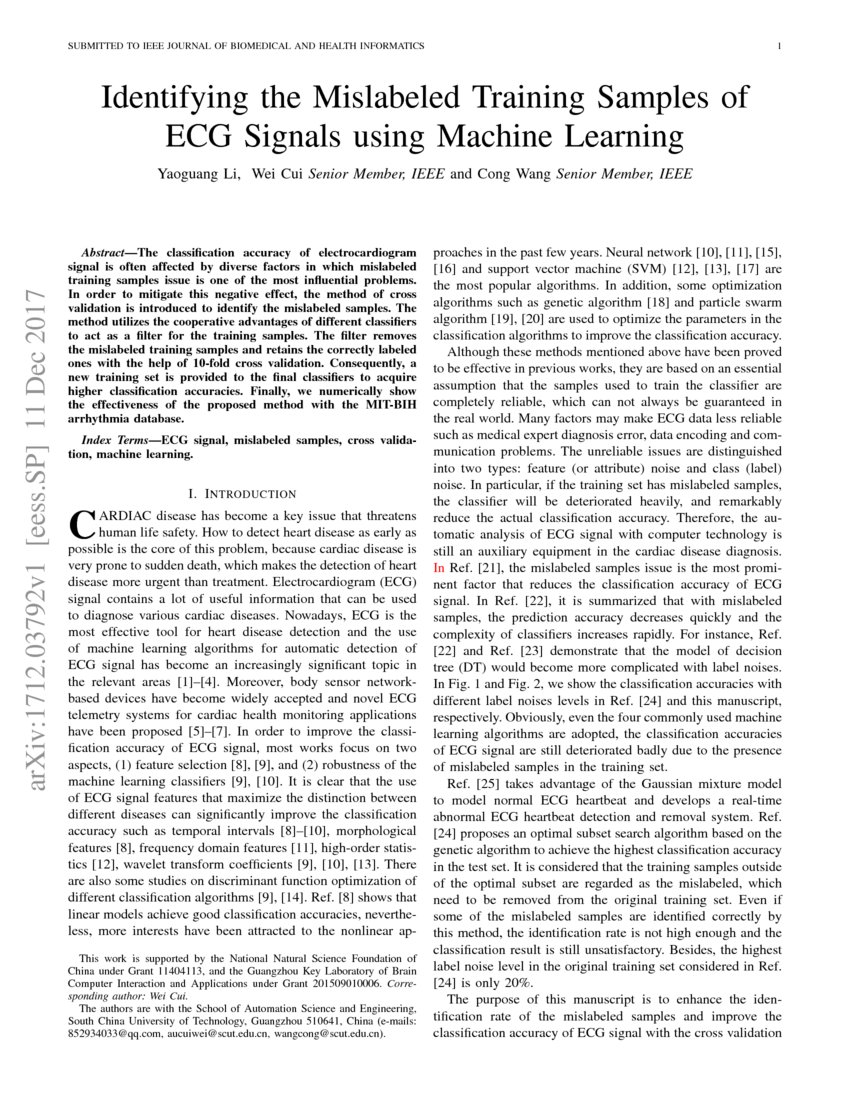 Identifying the Mislabeled Training Samples of ECG Signals using Machine Learning | DeepAI