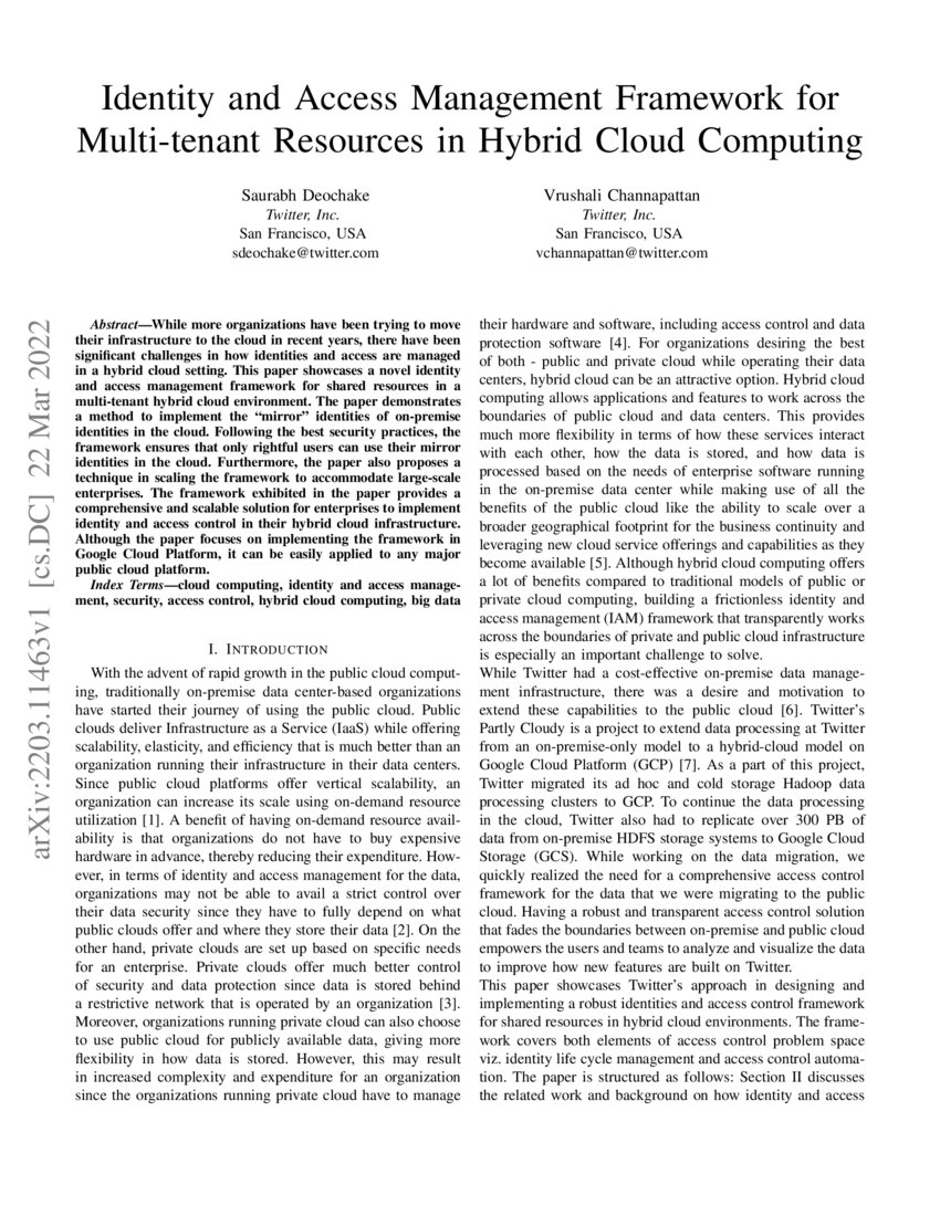 Identity and Access Management Framework for Multi-tenant Resources in ...