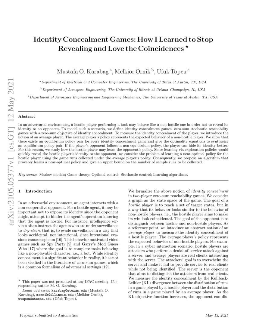 Identity Concealment Games: How I Learned to Stop Revealing and Love ...