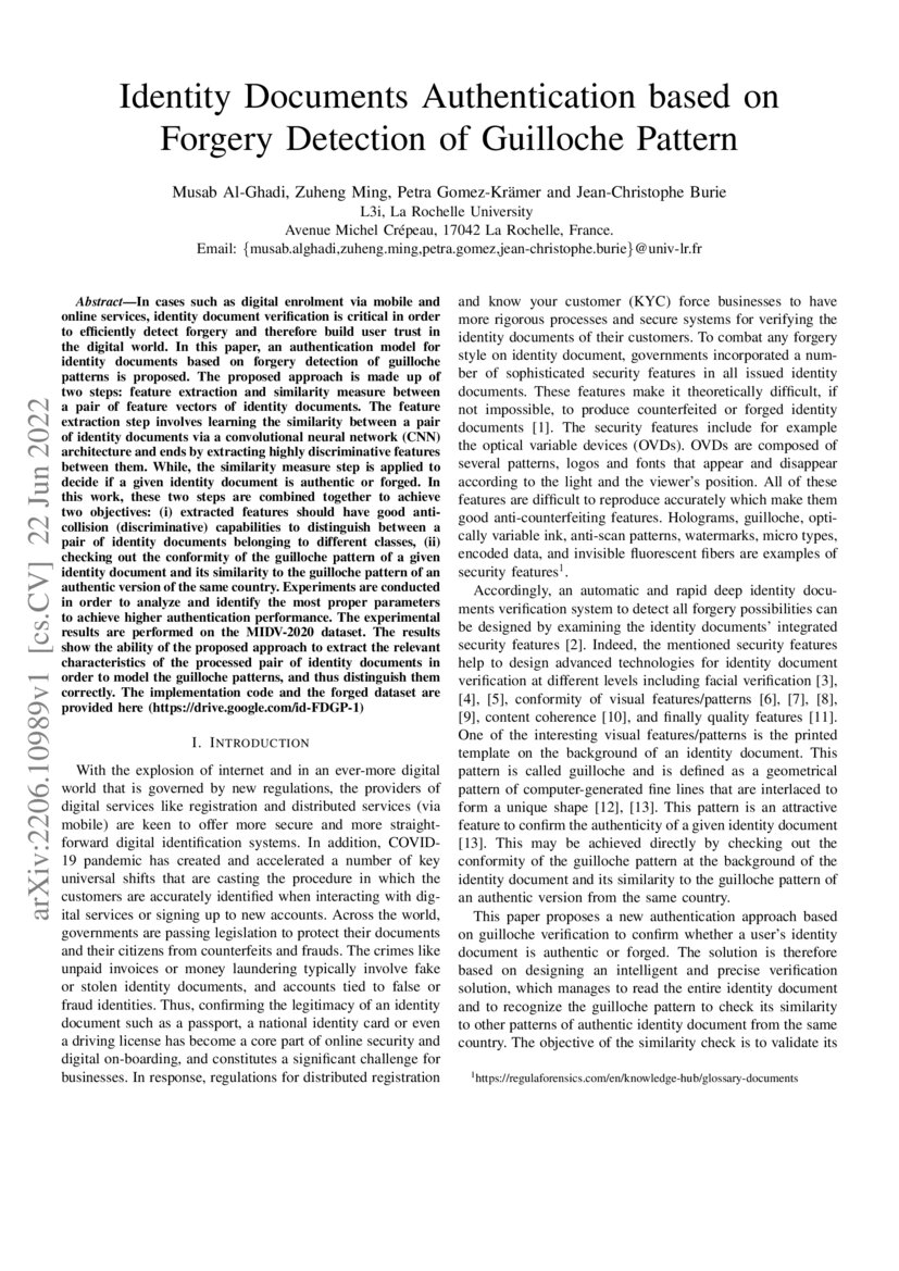 Identity Documents Authentication Based On Forgery Detection Of