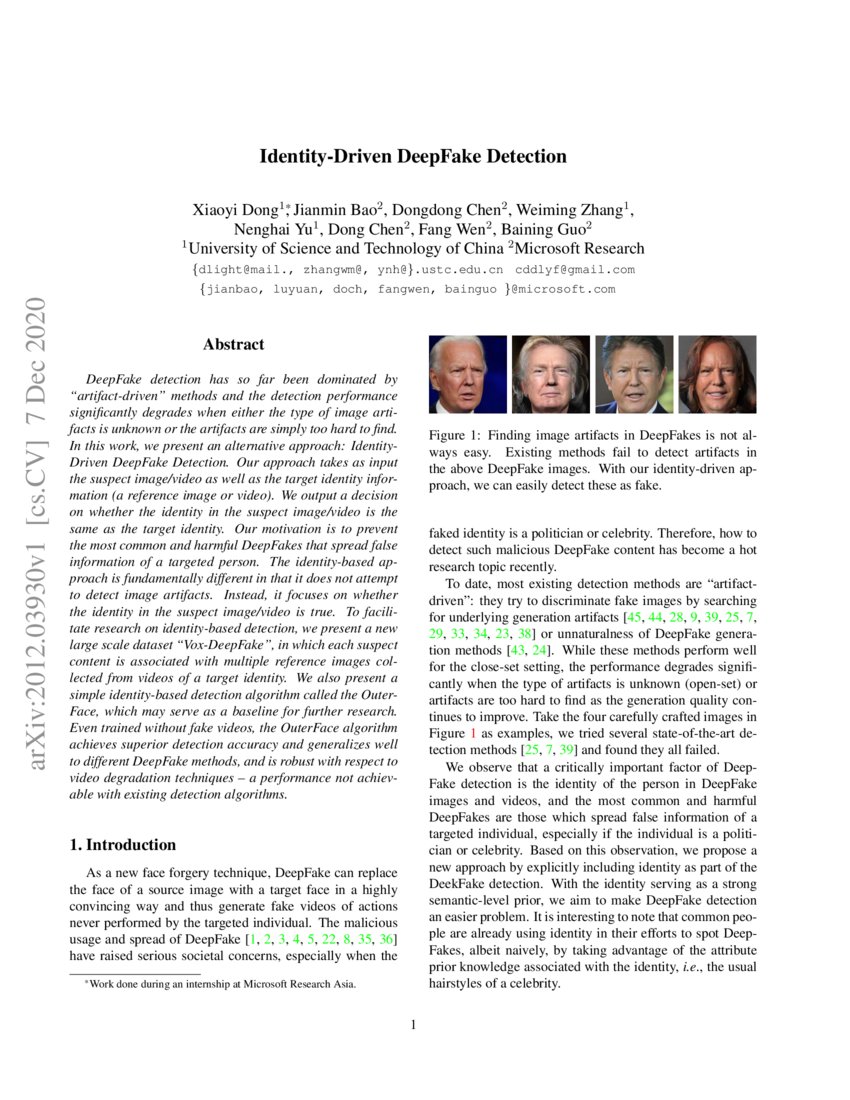 Identity-Driven DeepFake Detection | DeepAI