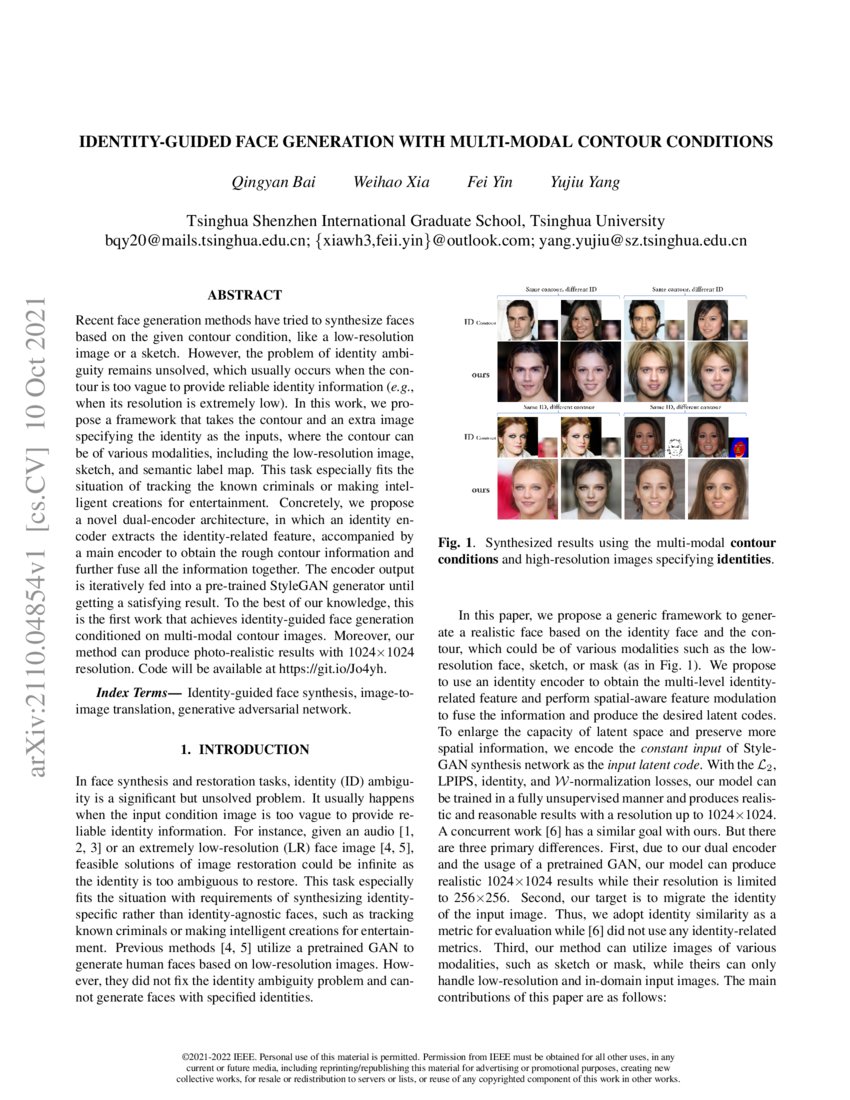 Identity-Guided Face Generation with Multi-modal Contour Conditions | DeepAI
