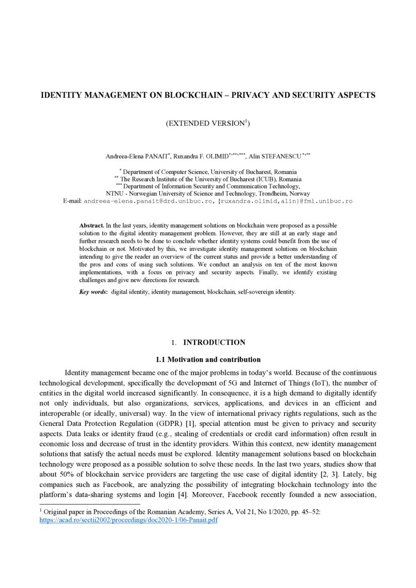 Identity Management On Blockchain Privacy And Security Aspects Deepai